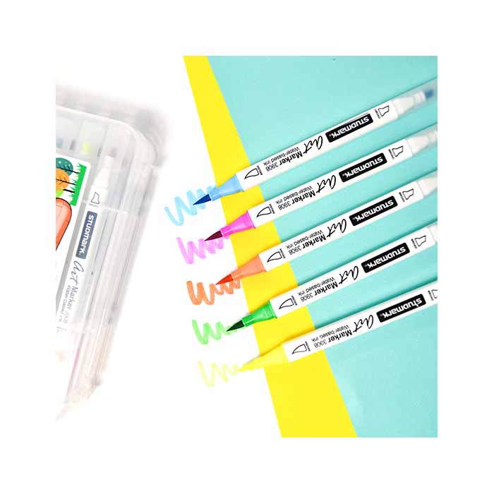 MARCADOR DIBUJO LAVABLE 2 PUNTAS BISEL/PINCEL – 12 COLORES PRIMARIOS ...